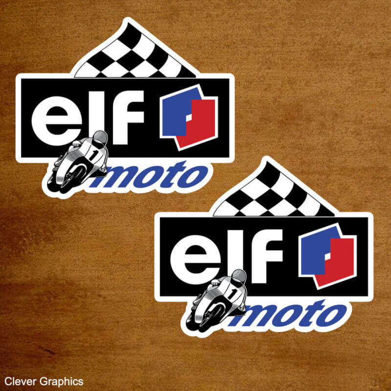 ELF Oil Moto Stickers, Pair of classic Elf Oil stickers.