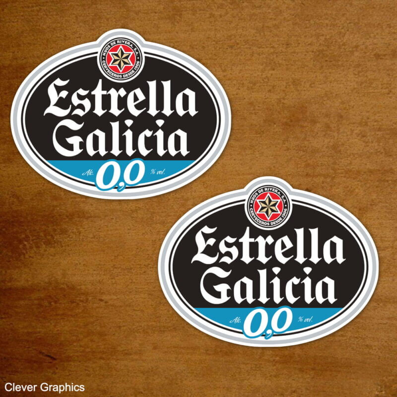 Estrella Galicia Stickers, Pair of classic Estrella Galicia stickers.