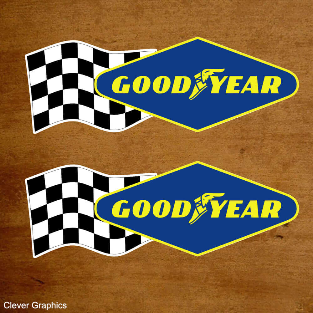 Goodyear Diamond Flag Stickers, Pair of classic car stickers.