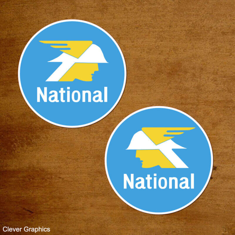National Benzole Round Stickers, Pair of Handed National decals.